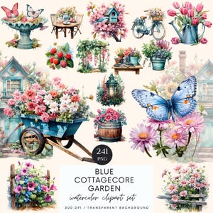 Blue Cottagecore Garden Watercolor Clipart (digital Download) - Etsy