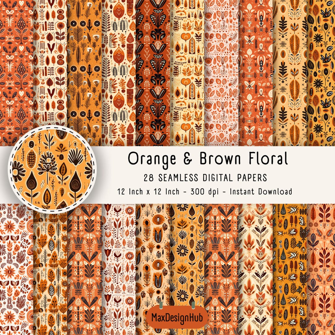 Orange and Brown Watercolor Digital Paper, Seamless Patterns, Brown ...
