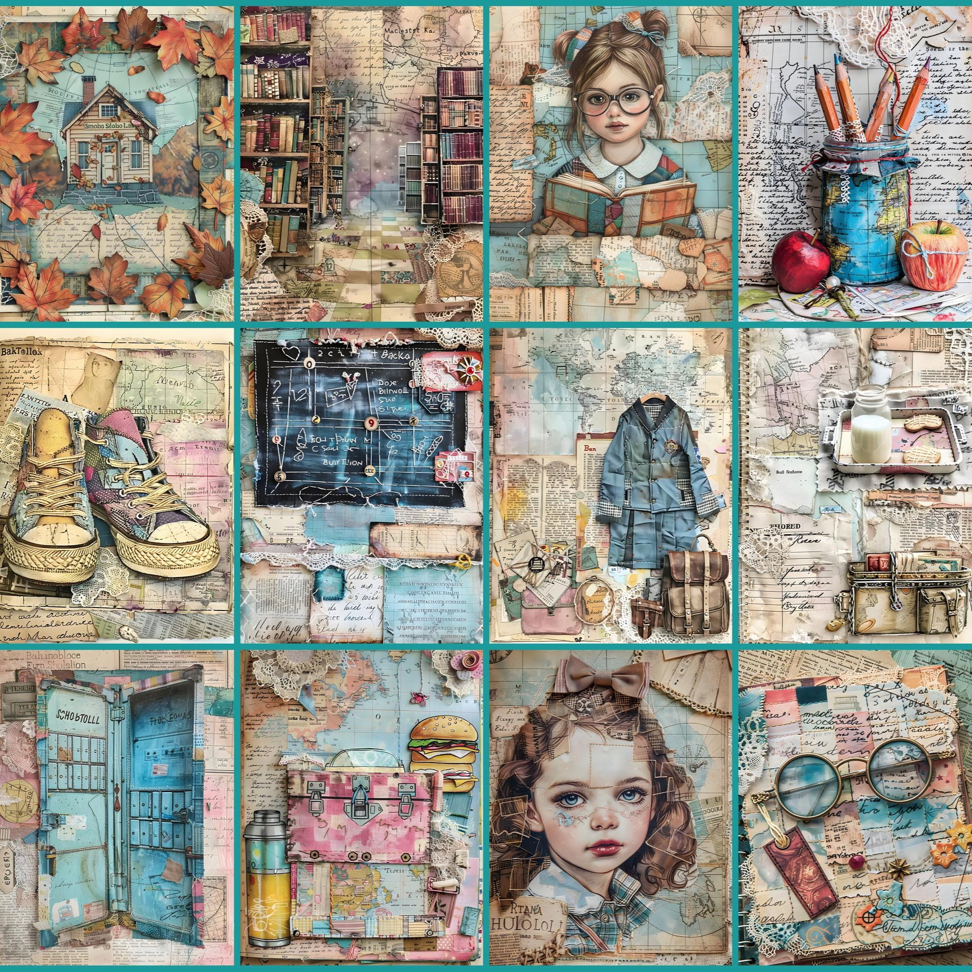Vintage Back to School Junk Journal Pages: Collage Scrapbook (digital ...