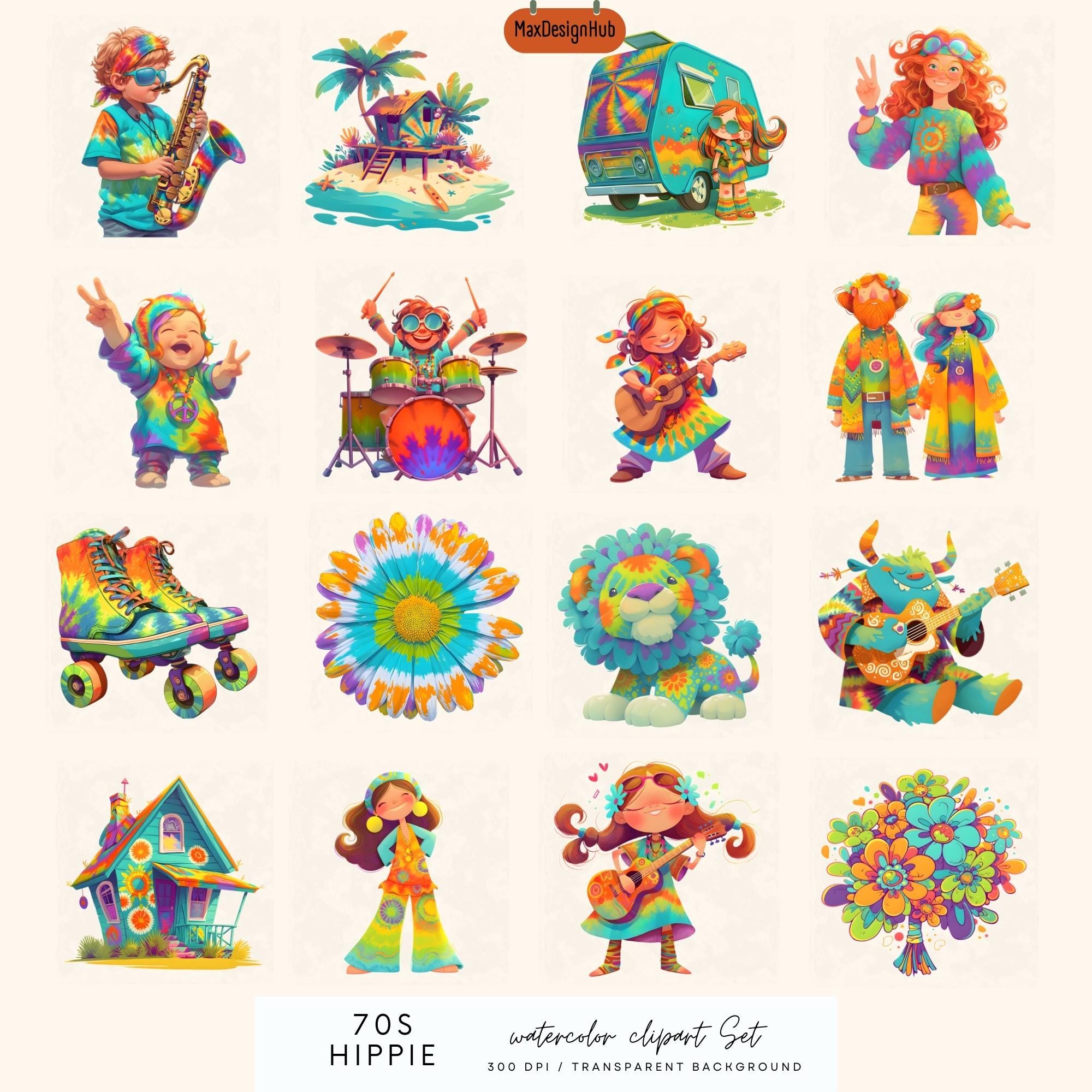 70s Hippie Clipart: Retro Girl PNG Designs (digital Download) - Etsy