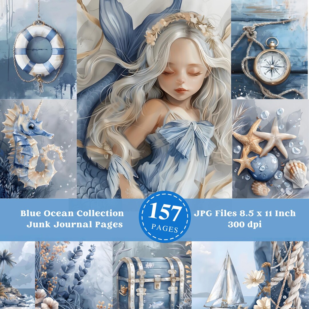 Blue Ocean Printable Junk Journal Print, Seaside Shabby Chic, Printable ...