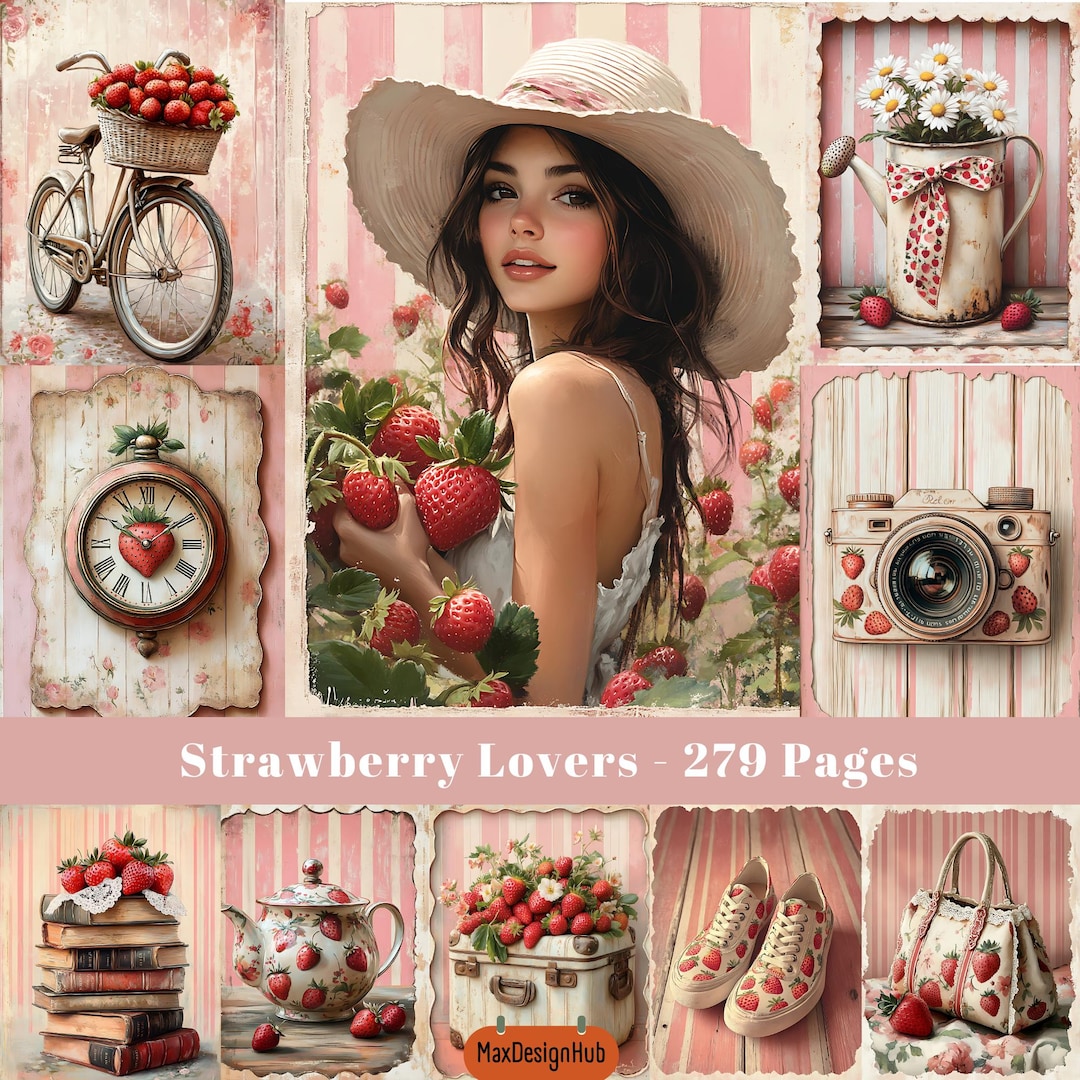 Strawberry Lover, Junk Journal Pages, Strawberry Ephemera Pack, Vintage ...
