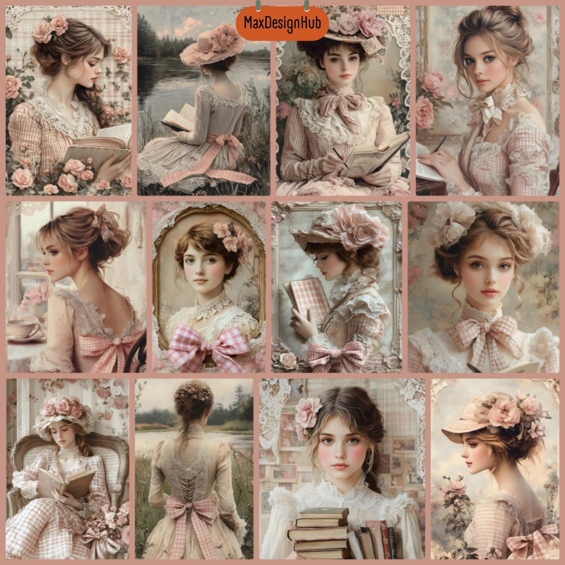 Pink Lace Victorian Junk Journal Pages: Shabby Chic Floral (digital ...