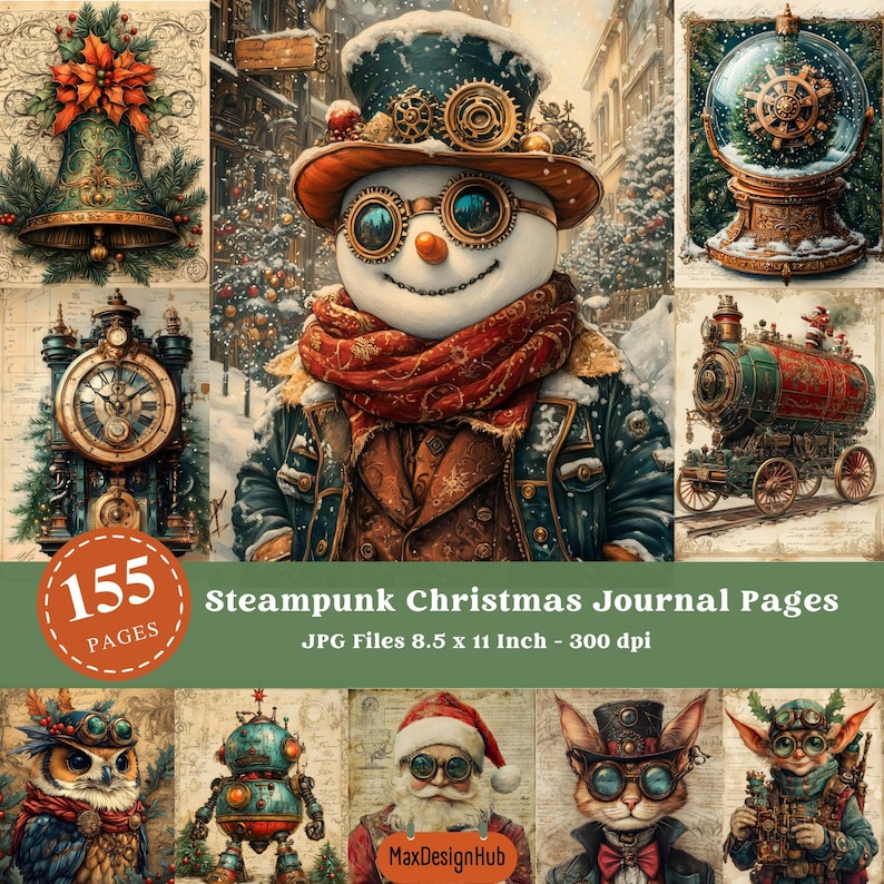 Steampunk Christmas, Junk Journal, Digital Paper, Festive Season ...