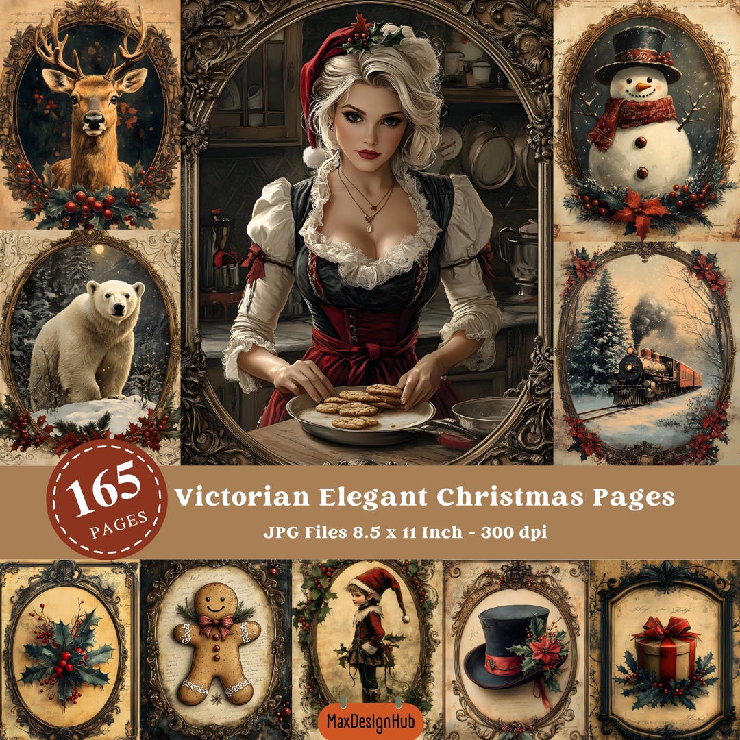 Victorian Christmas Frame Printable: Junk Journal Pages (digital ...