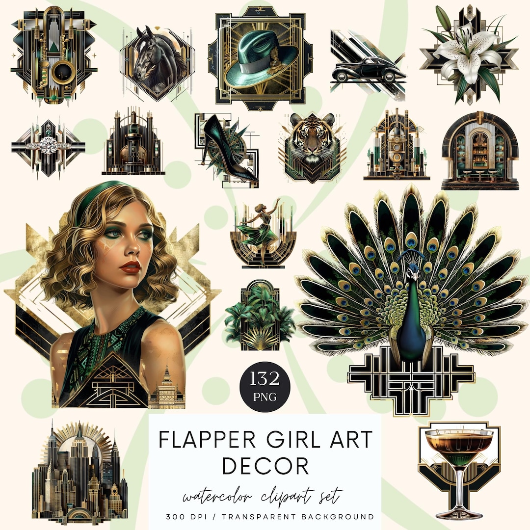 Flapper Girl Clip Art: 1920s Art Deco PNG Images (digital Download) - Etsy