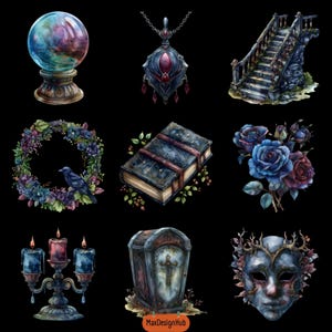 Gothic Watercolor Clipart Collection: Dark Fantasy PNG Images - Etsy