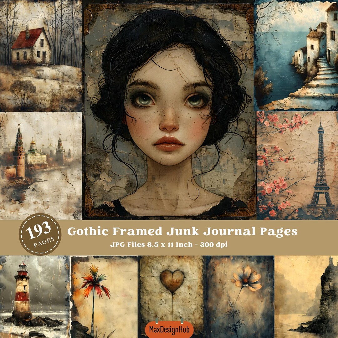 Gothic Framed Junk Journal Pages: Dark Woman, Scrapbook (digital ...