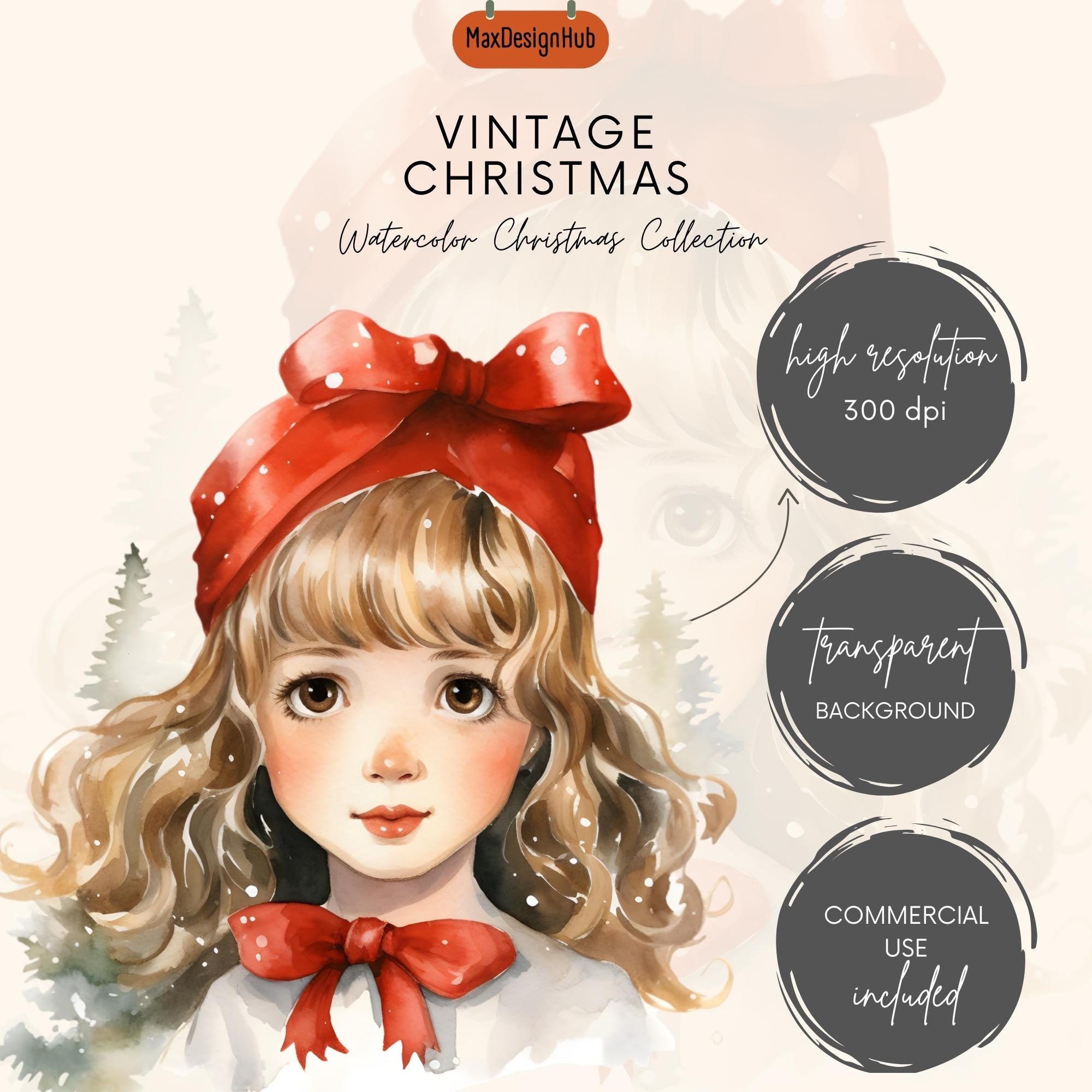Vintage Christmas Watercolor Clipart: Cozy Winter PNG Graphics - Etsy