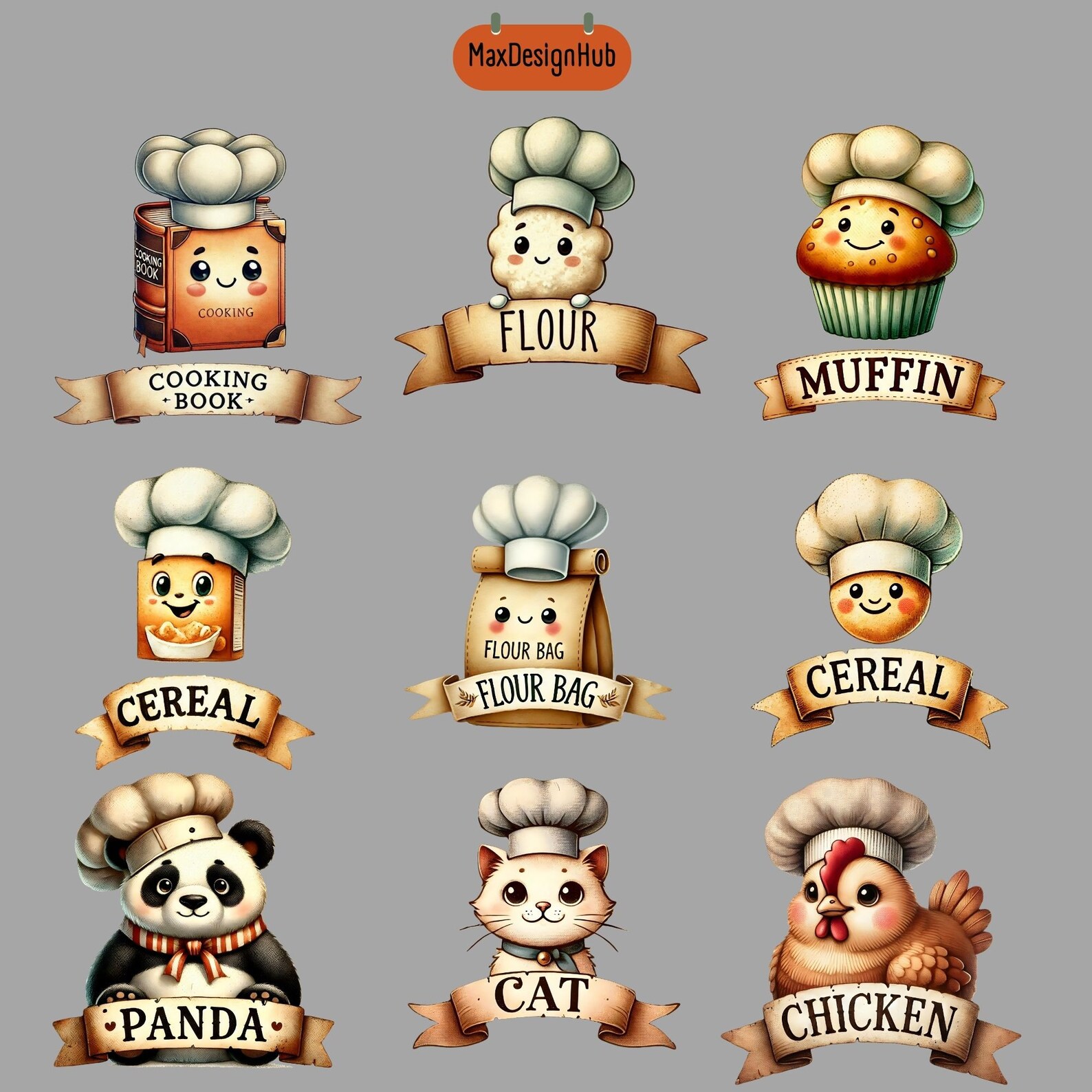 Vintage Chef Hat Clipart Bundle, Food Graphics (PNG) - Etsy