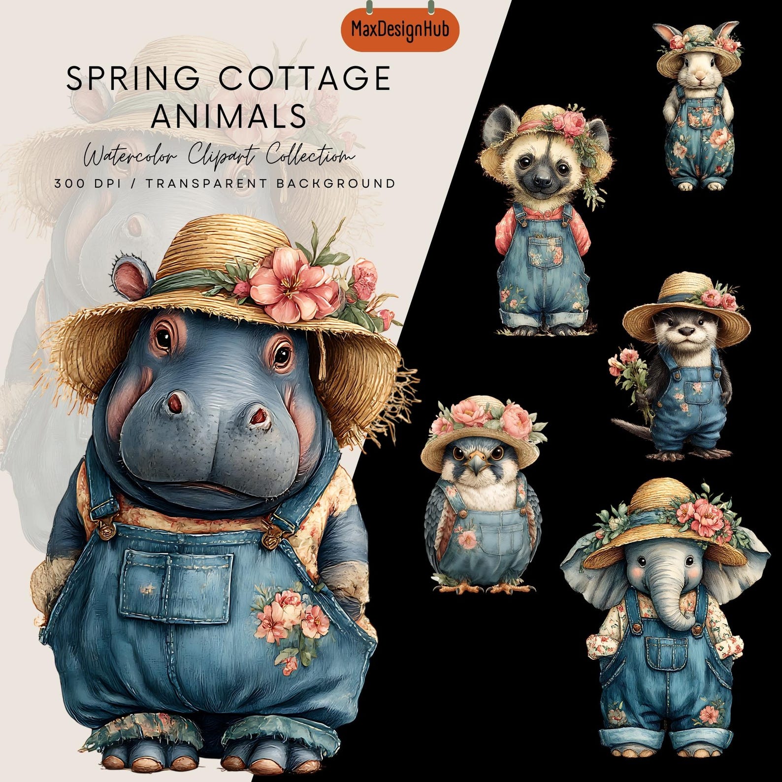 Spring Cottage Animals Clipart: Watercolor PNG Images (digital Download ...
