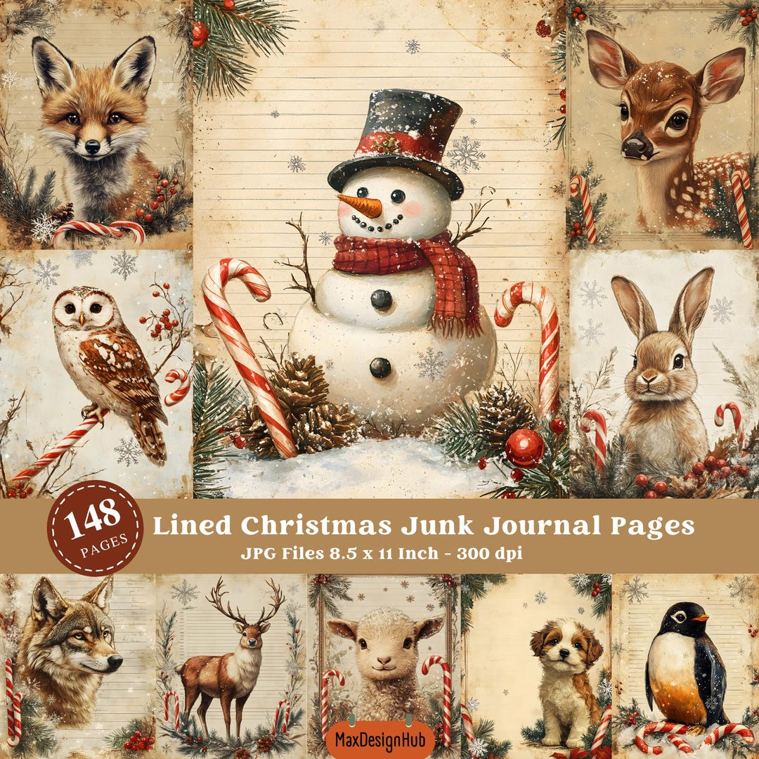 Lined Christmas Printable Junk Journal Page, Holiday Lined Pages ...