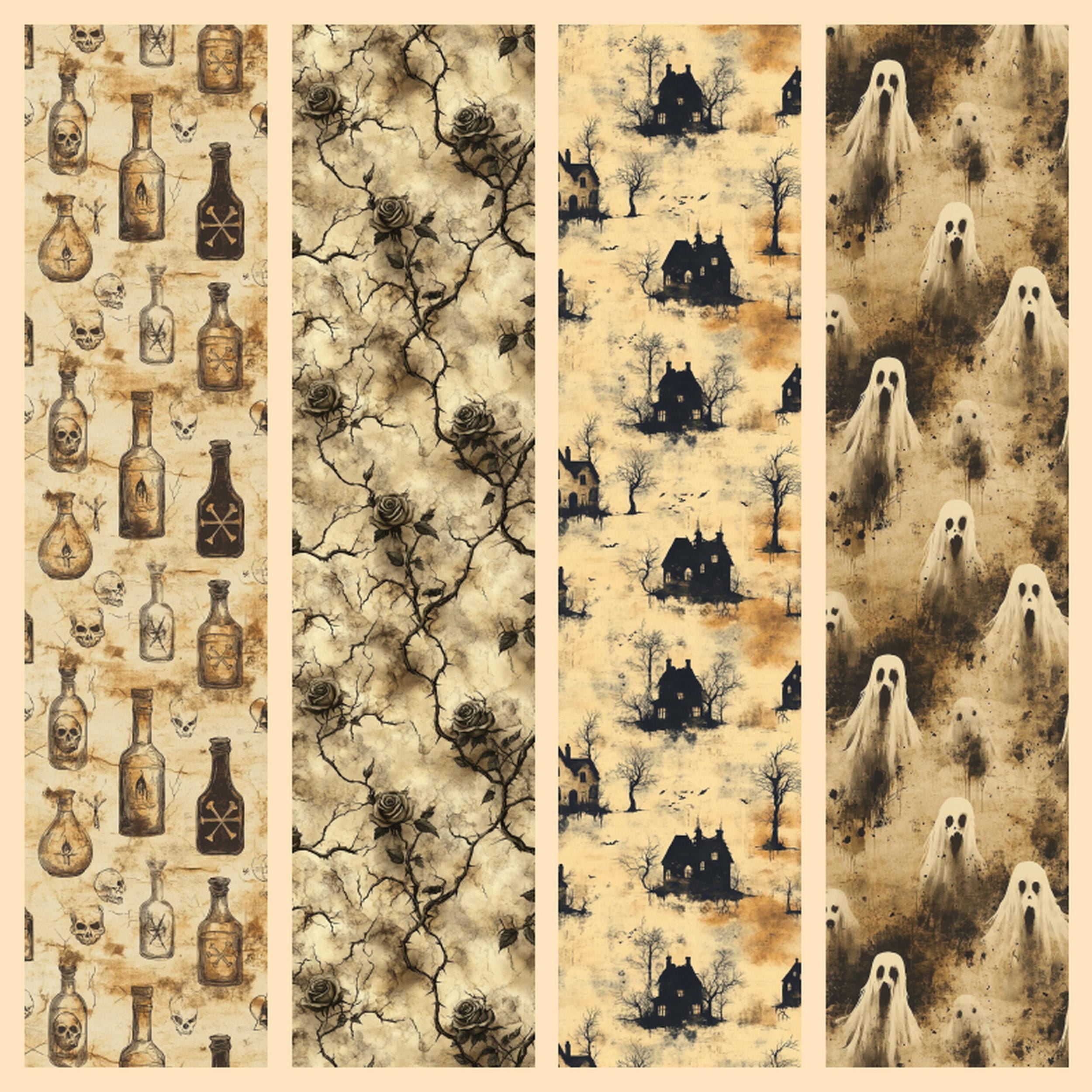 Distressed Halloween Digital Paper, Skull Damask, Old Paper Background ...