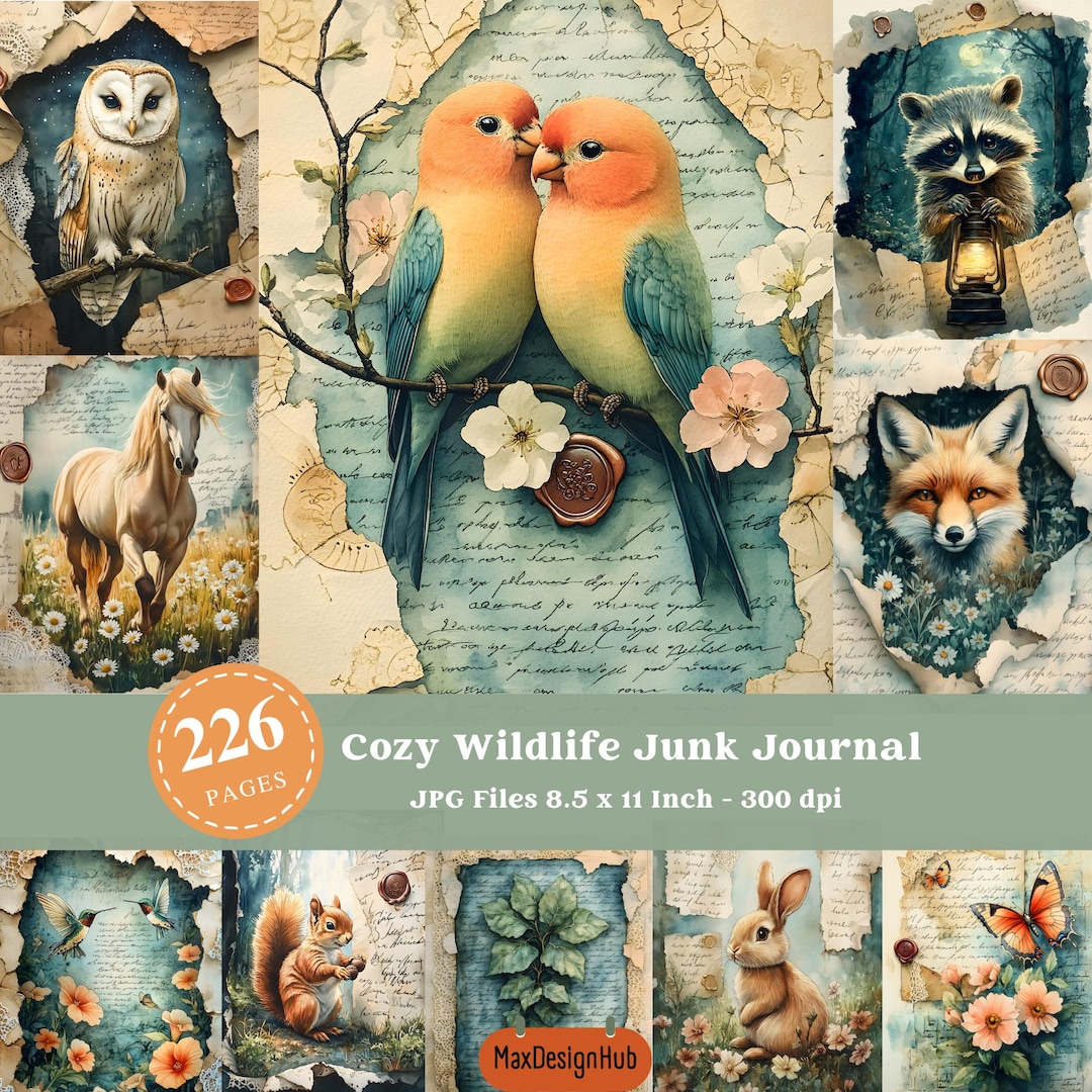Wildlife Junk Journal Pages: Cozy Animal Collage Sheets (digital ...