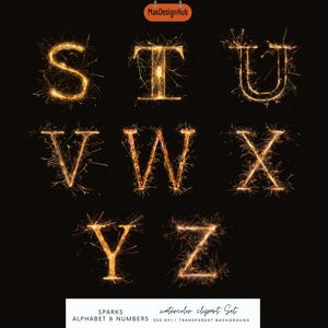 Sparks Alphabet Clipart: Glowing Letters PNG, Black Background (digital ...