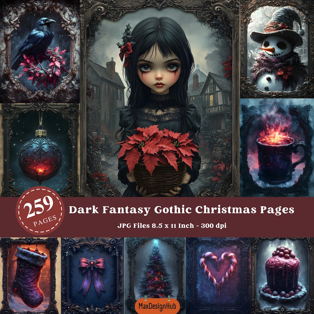 Dark Gothic Christmas Junk Journal Pages: Goth Santa Collage (digital ...