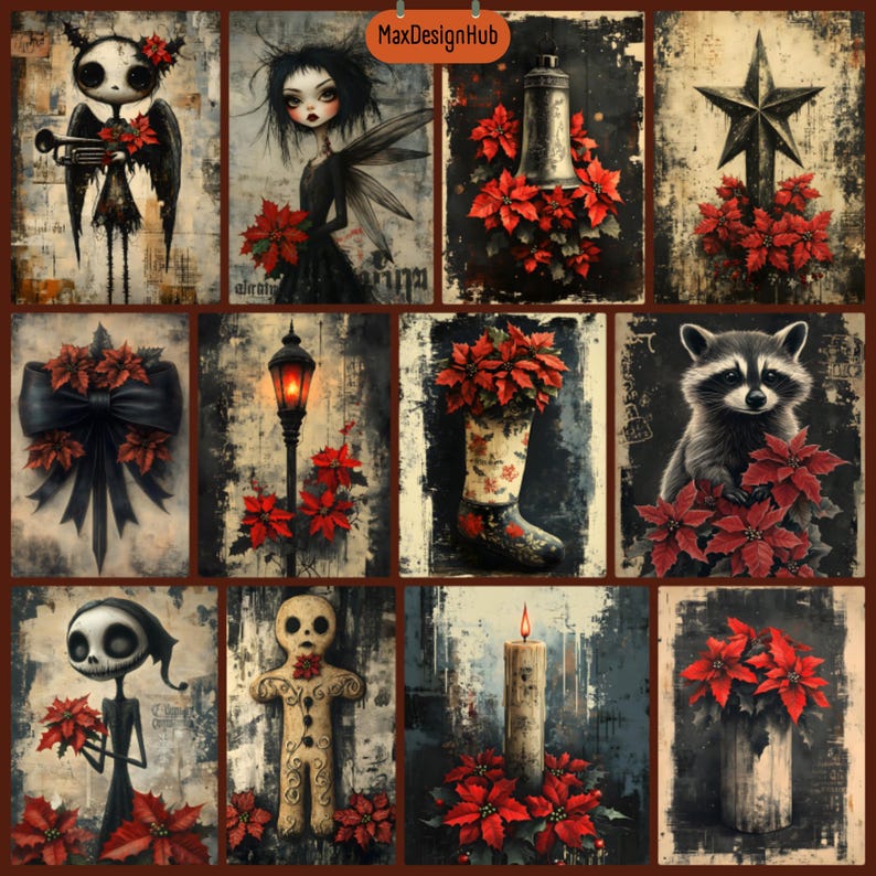 Grunge Gothic Christmas Junk Journal Pages: Dark Holiday Collage ...