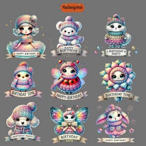 47 PNG Cute Birthday Clipart, Animals Clipart Bundle, Printable ...