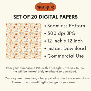 20 Orange Watercolor Floral Printable Paper - Seamless Shabby Chic ...