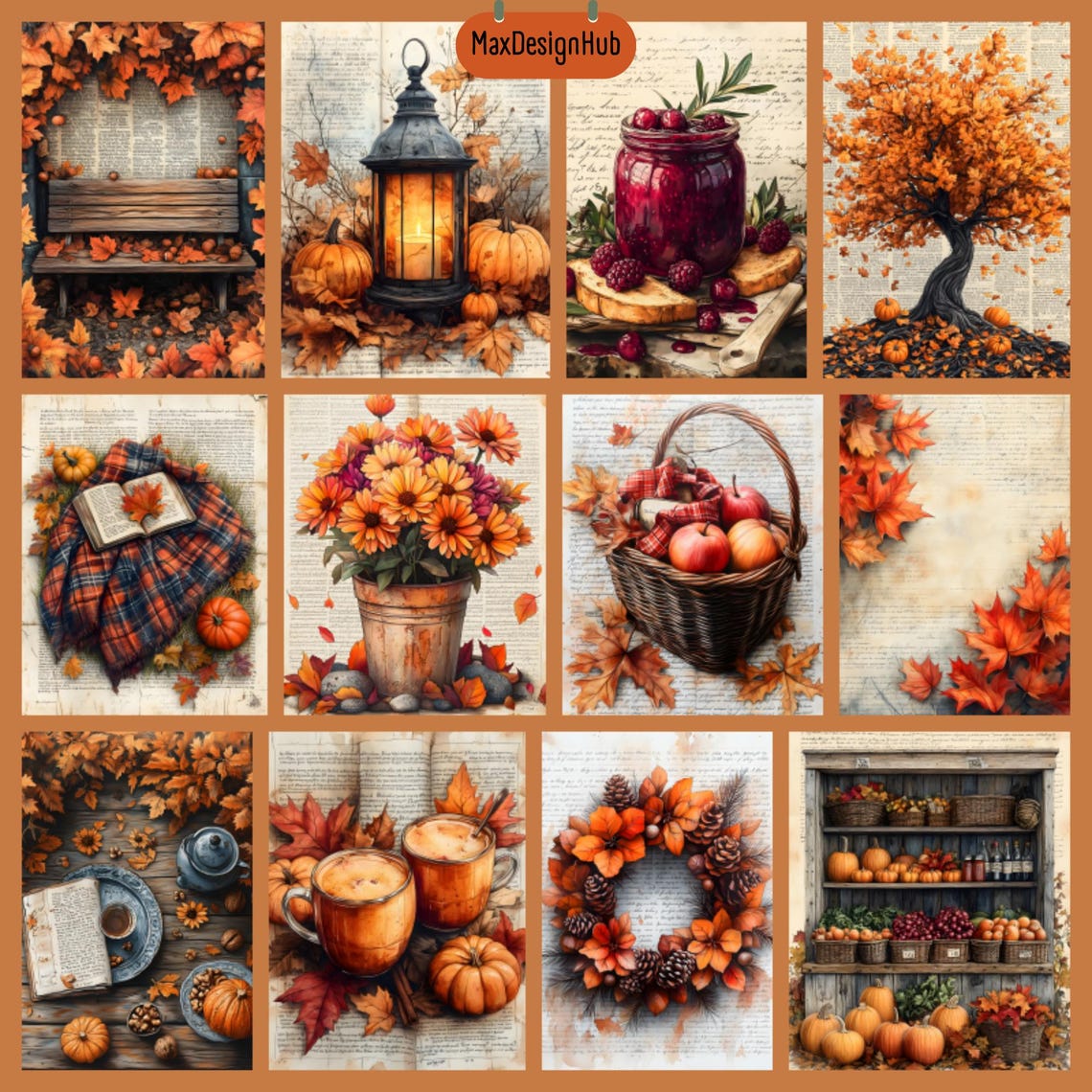 Cottagecore Autumn Junk Journal Pages: Fall Scrapbook Paper (digital ...