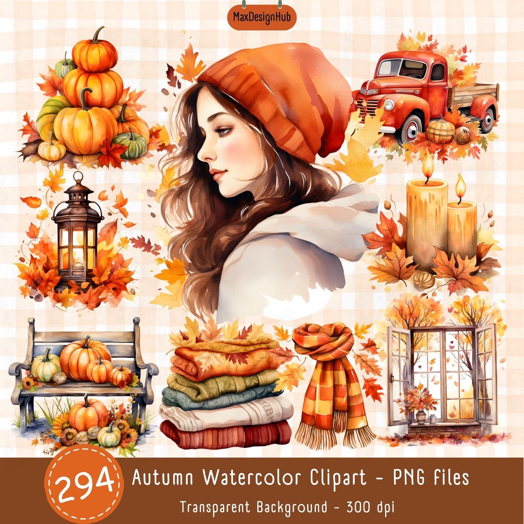 Autumn Watercolor Clipart Bundle: 294 Fall PNG Images (digital Download ...