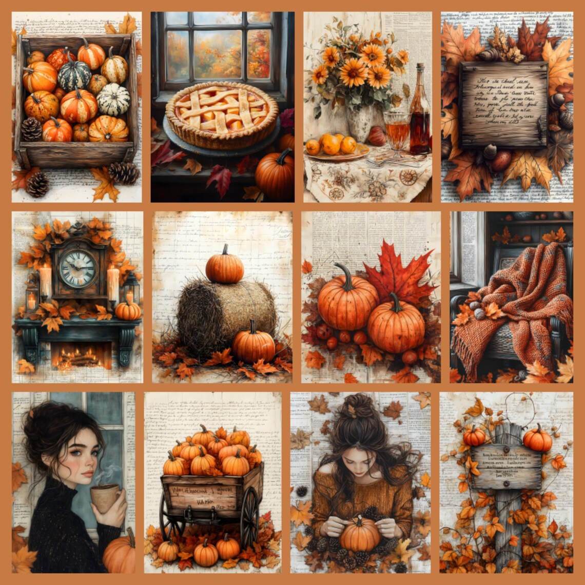Cottagecore Autumn Junk Journal Pages: Fall Scrapbook Paper (digital ...