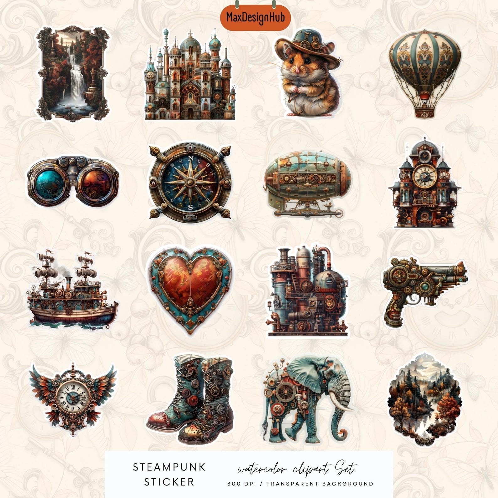 Steampunk Sticker Clipart: 179 PNG Illustrations (digital Download) - Etsy