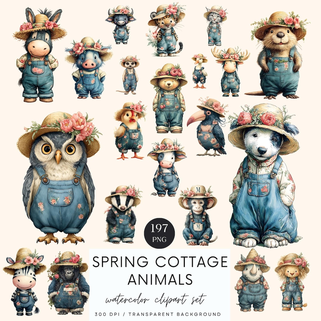 Spring Cottage Clipart, Spring Animals, Spring Clipart, Digital Planner ...