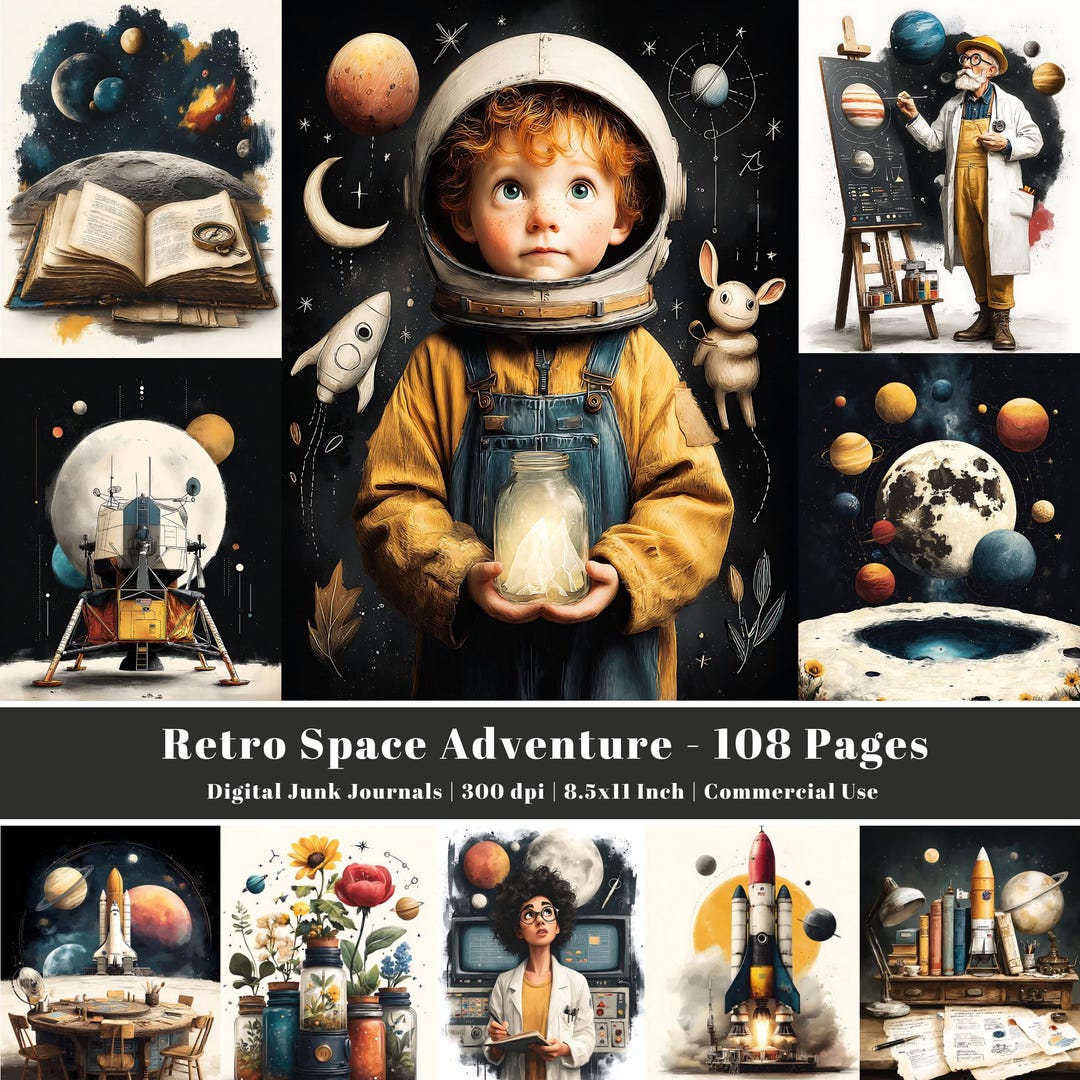 Retro Space Adventure Junk Journal Kit, Vintage Astronomy Printable ...