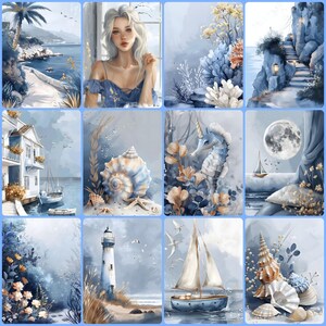 Blue Ocean Printable Junk Journal Print, Seaside Shabby Chic, Printable ...