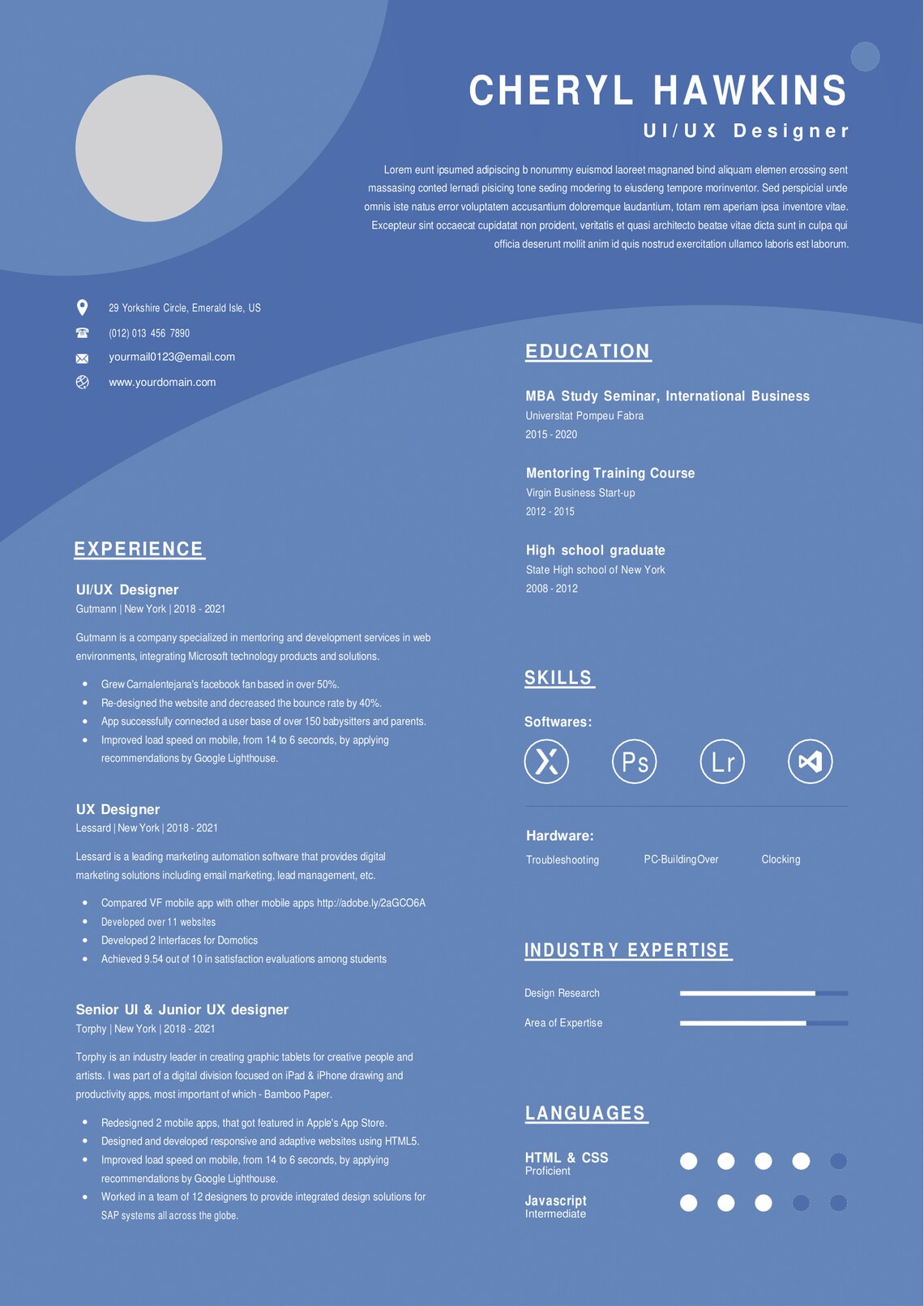Blue CV Resume Cover Letter Template Professional & Stylish Design ...