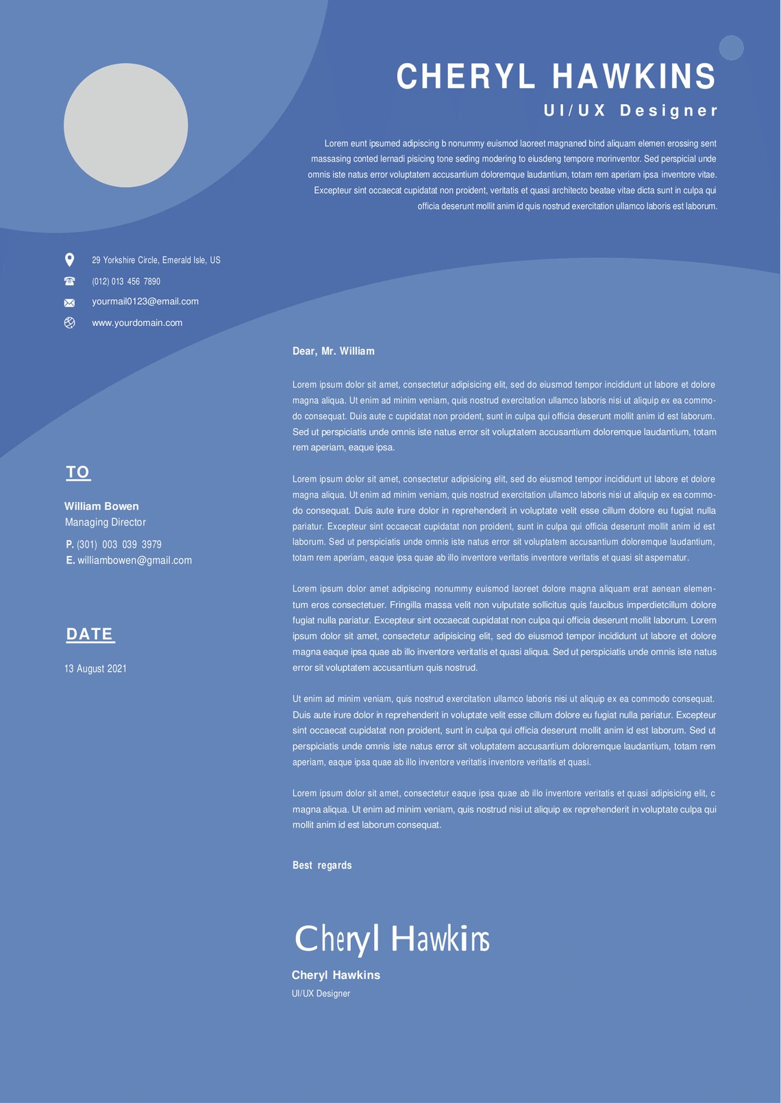 Blue CV Resume Cover Letter Template Professional & Stylish Design ...
