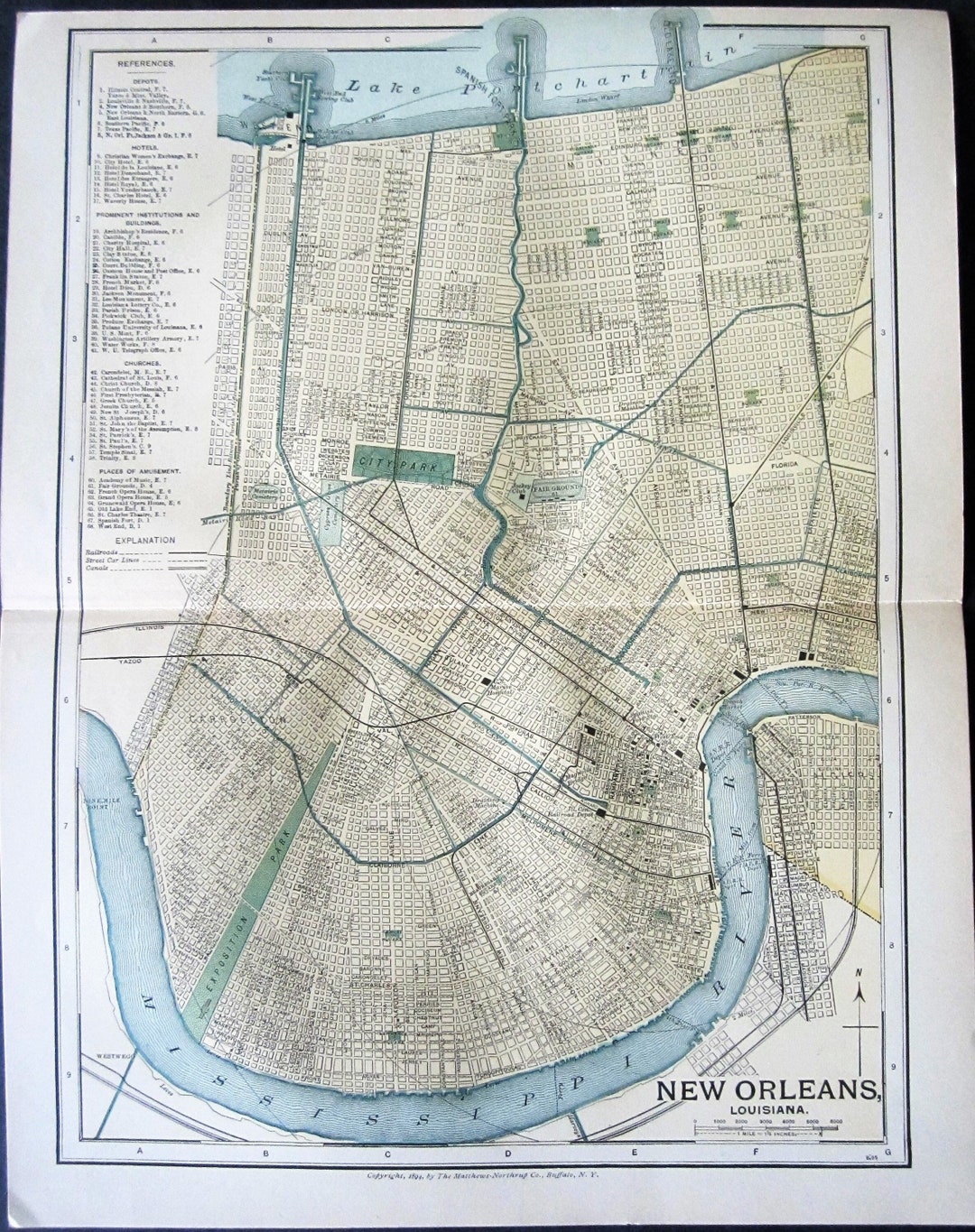 1894 Antique Street Map of NEW ORLEANS LOUISIANA Historical Print ...