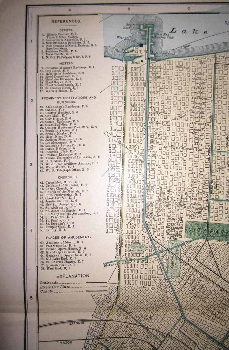 1894 Antique Street Map of NEW ORLEANS LOUISIANA Historical Print ...