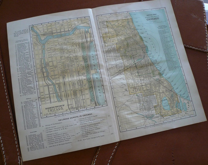 Map of Chicago City Limits 1890s Hotels, Theaters, Railroad Depots ...