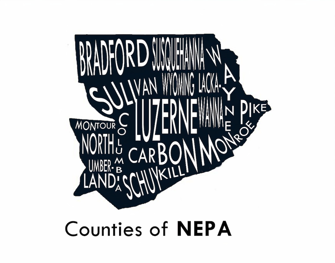 Counties of NEPA Typographic Map Poster - Etsy