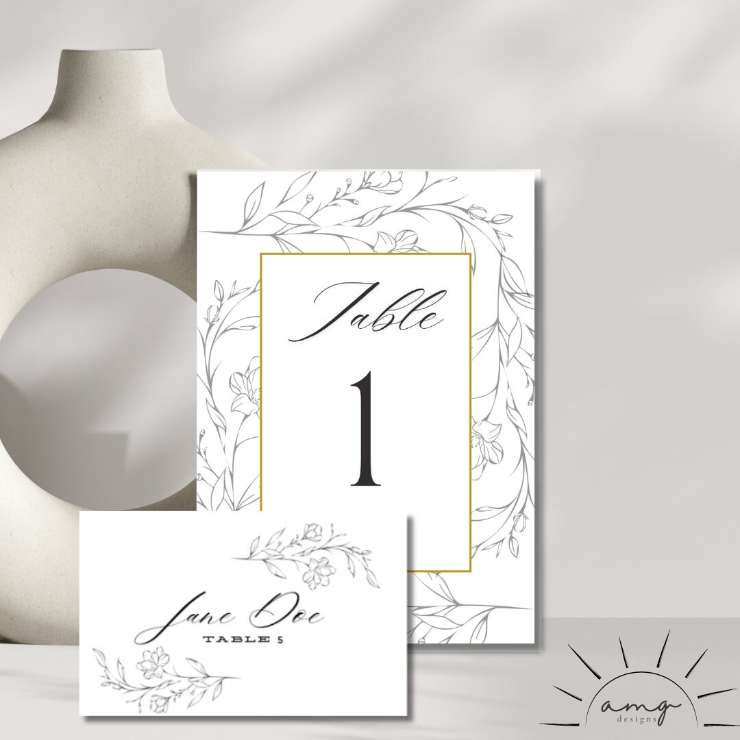 Elegant Floral Design Place Card & Table Number Set - Etsy