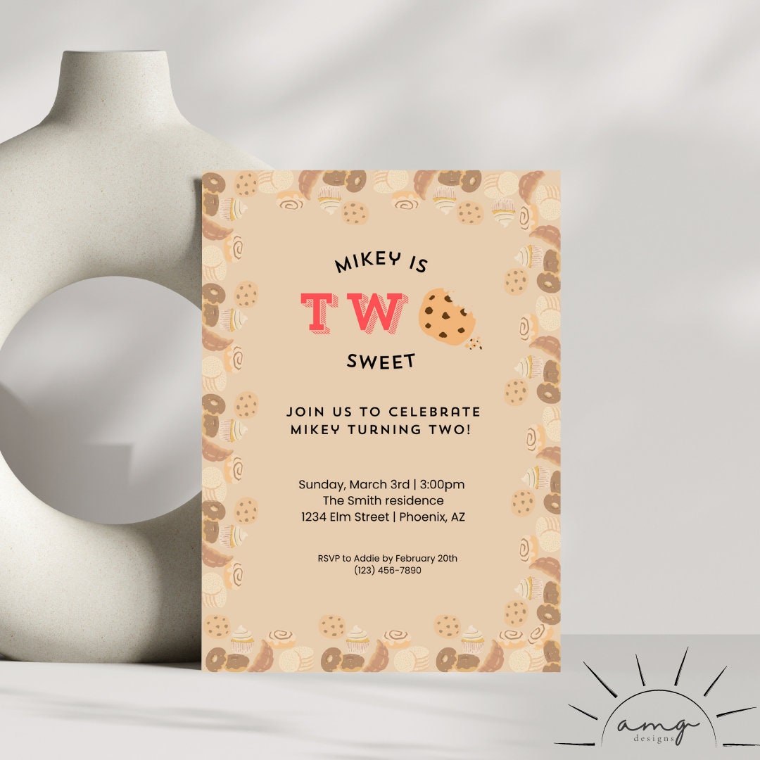 Two Sweet Second Birthday Invitation Template, Customizable and ...
