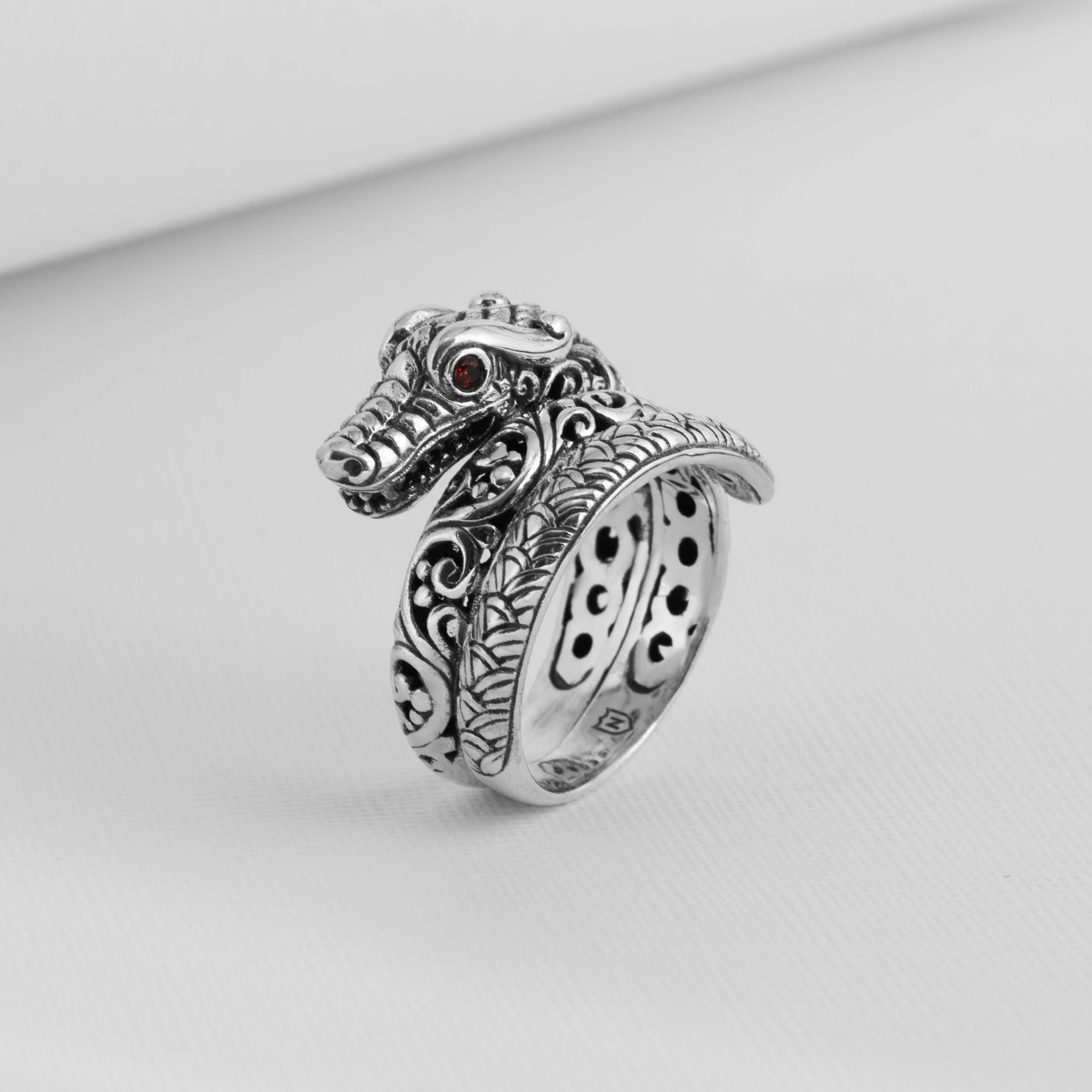 Artisan Balinese Sterling Silver Dragon Ring With Garnet Eyes - Etsy