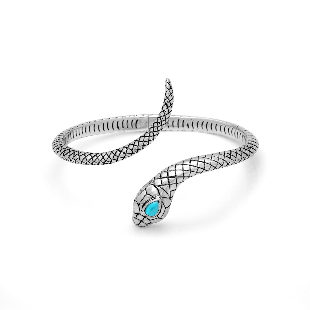 Balinese Artisan Sterling Silver Snake Bangle With Sleeping Beauty ...