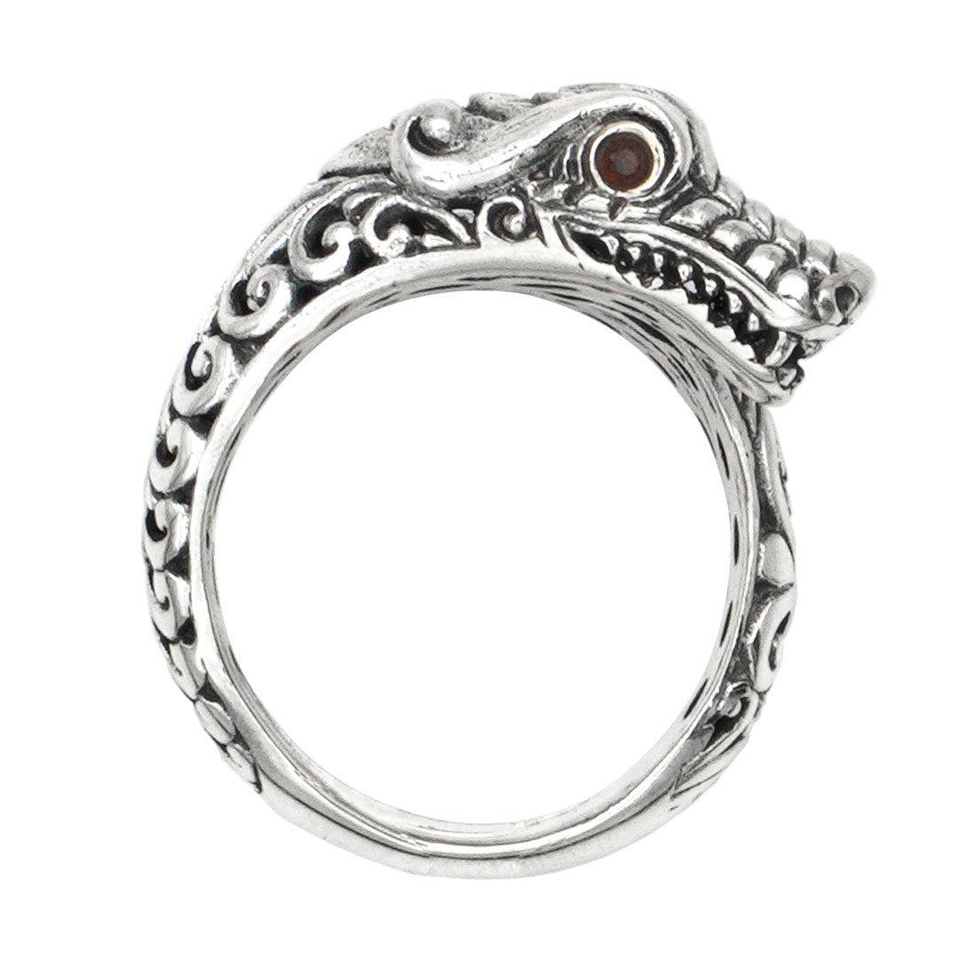 Artisan Balinese Sterling Silver Dragon Ring With Garnet Eyes - Etsy