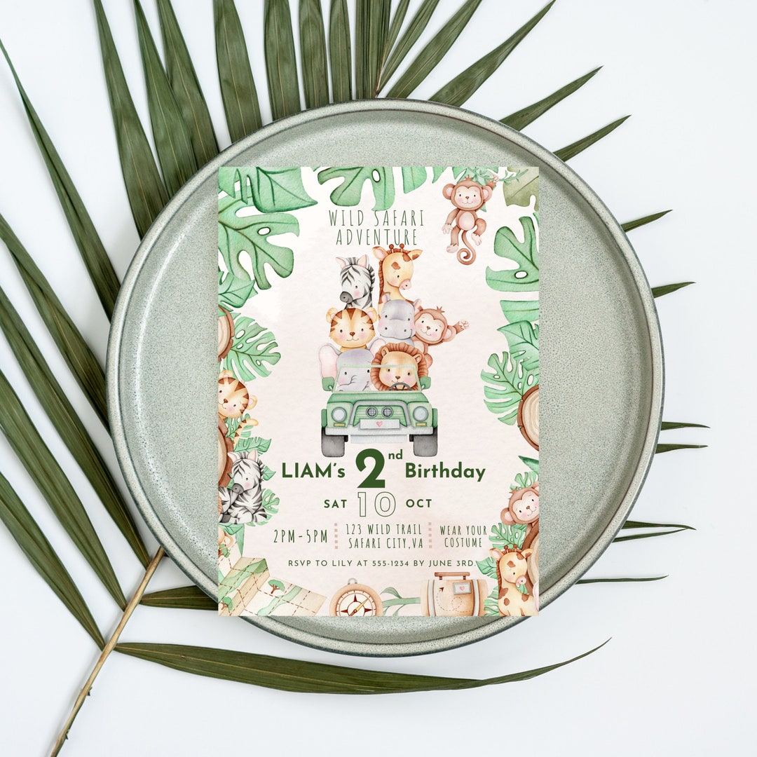 Editable Safari Birthday Invitation, Watercolor Wild Safari Adventure ...