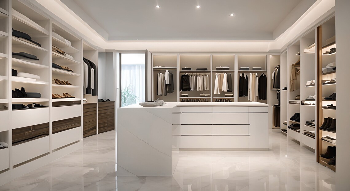 A Video (footage) of a Luxurious Walk-in Closet Featuring a Large ...