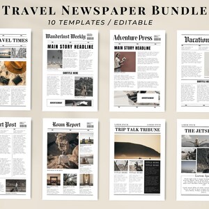 Travel Newspaper Template Bundle: Retro Canva Layout (digital Download ...