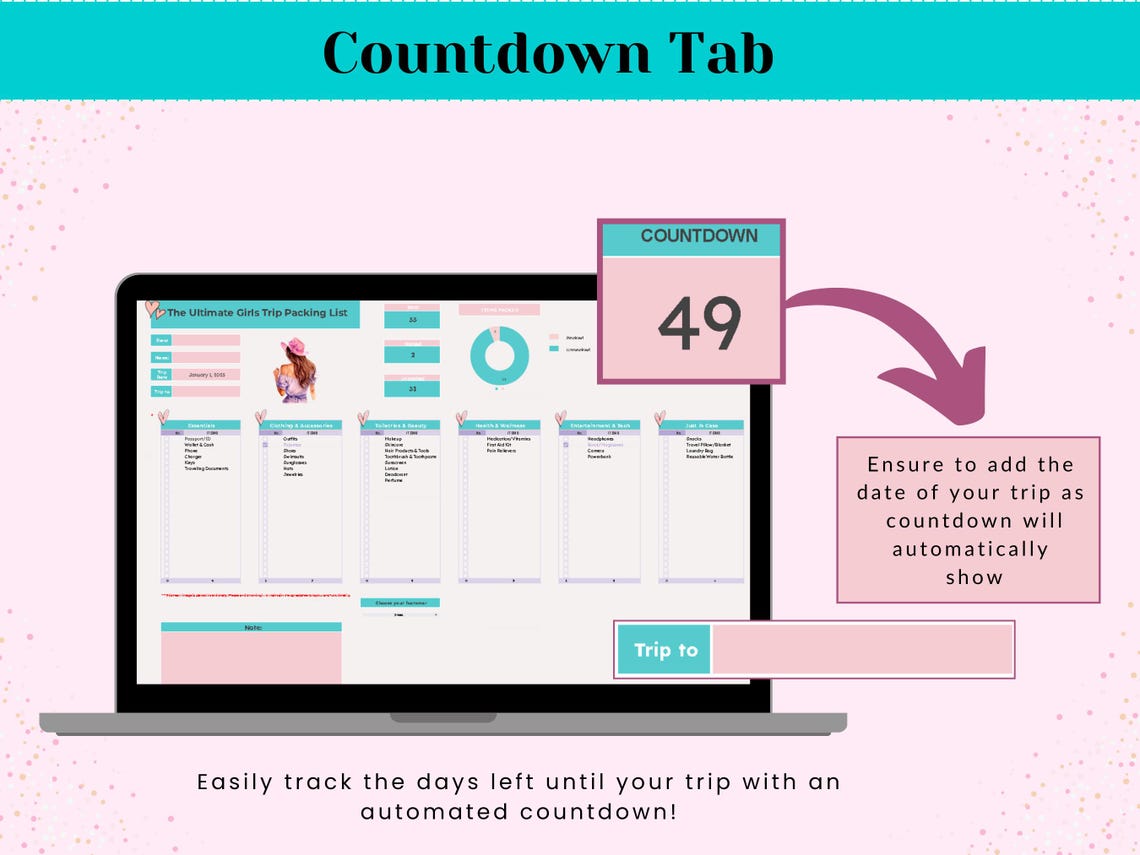 Travel Packing List Spreadsheet Template, Girls Trip Packing List ...