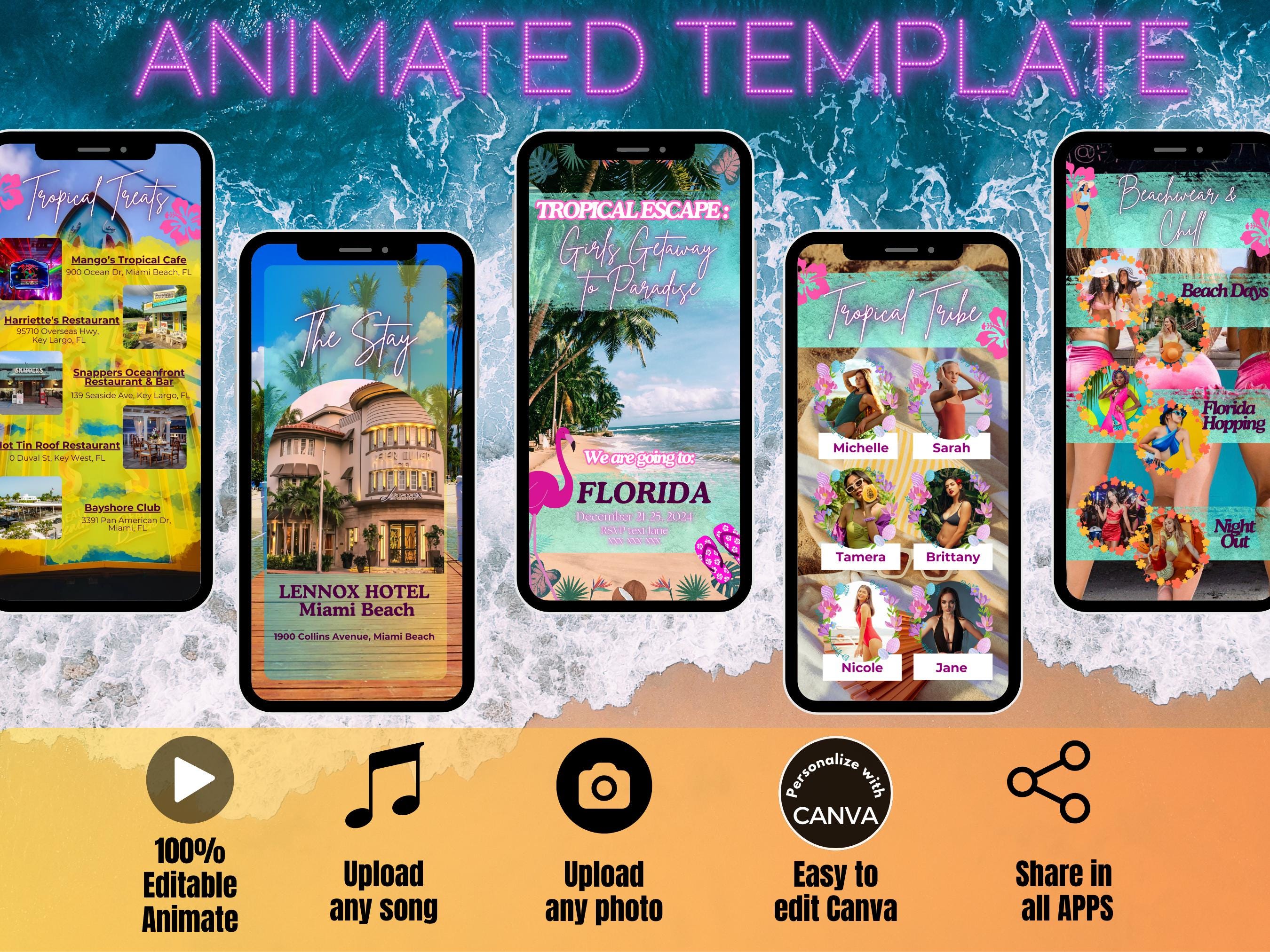 Tropical Trip Itinerary Template, Animated Girls Trip Itinerary ...