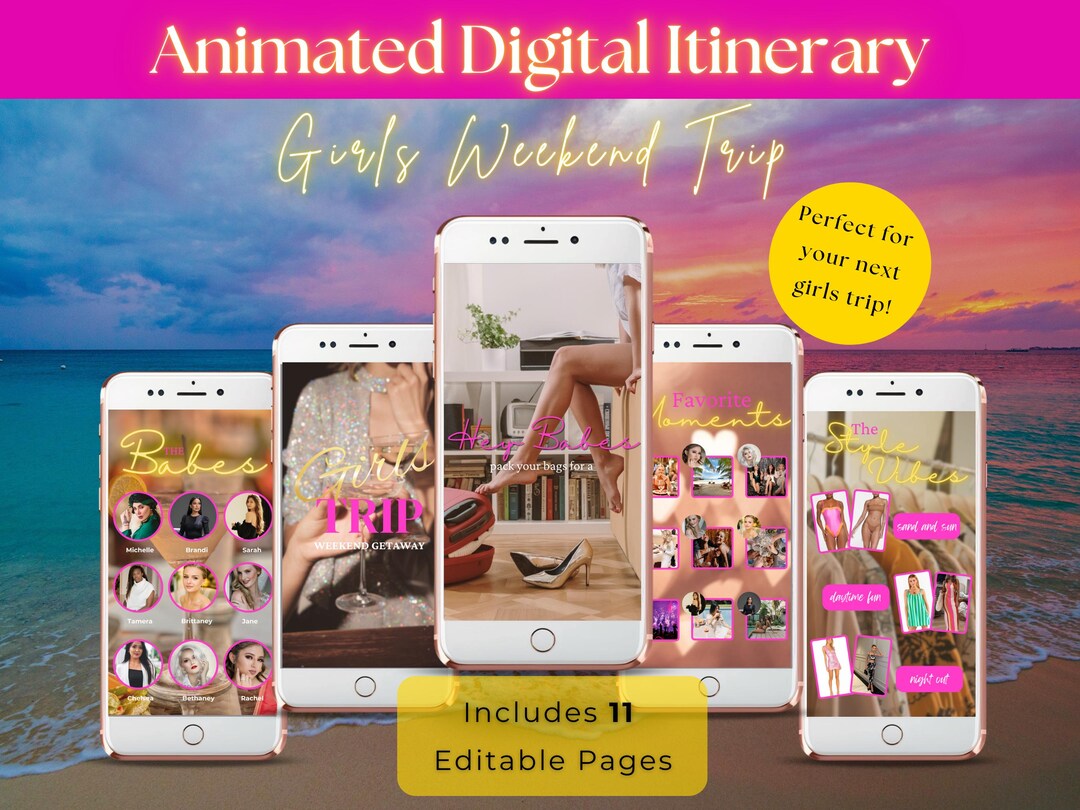 Digital Girls Weekend Trip Itinerary Template, Animated Getaway Travel ...
