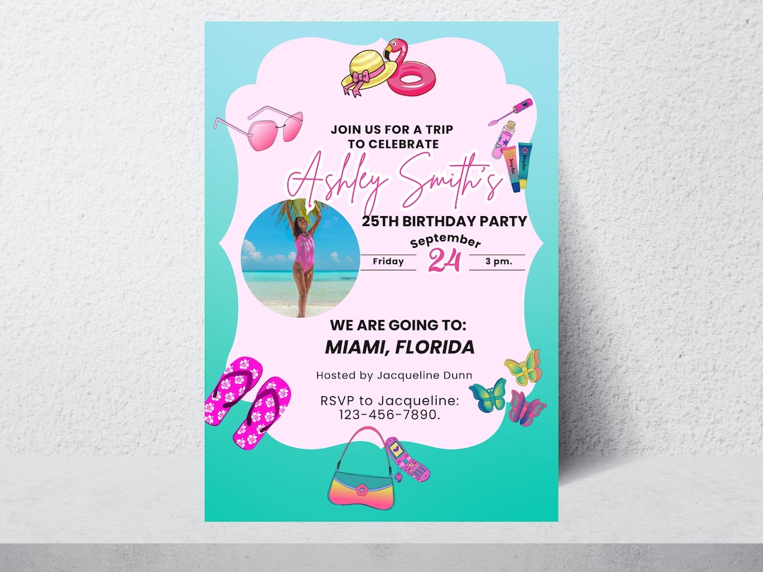 Birthday Girls Vacation Invitation Template, Birthday Trip Invitation ...