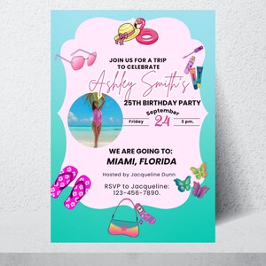 Birthday Girls Vacation Invitation Template, Birthday Trip Invitation ...