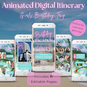 Animated Girls Trip Itinerary, Birthday Weekend Travel (digital) - Etsy
